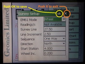 EM61-MK2A Survey Setup Menu - Geonics Training