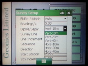 EM34 Survey Setup Menu - Geonics Training
